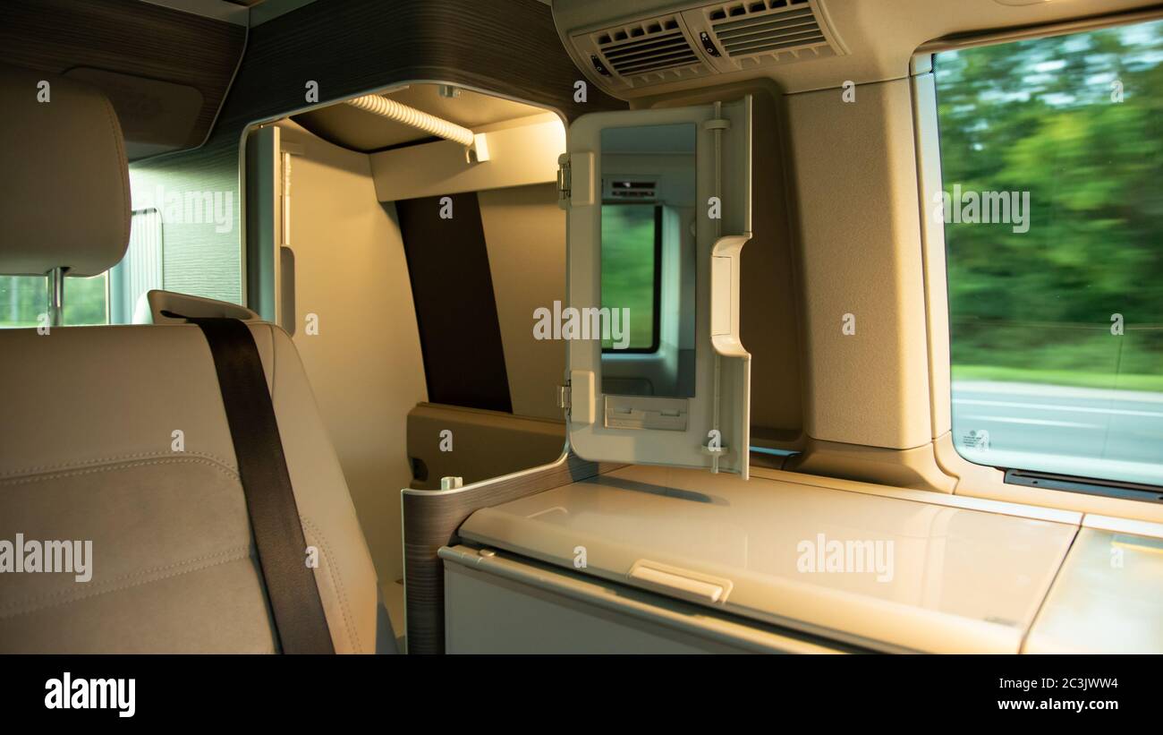 St. Petersburg, Russia - July 22, 2019: Interior of modern Volkswagen ...