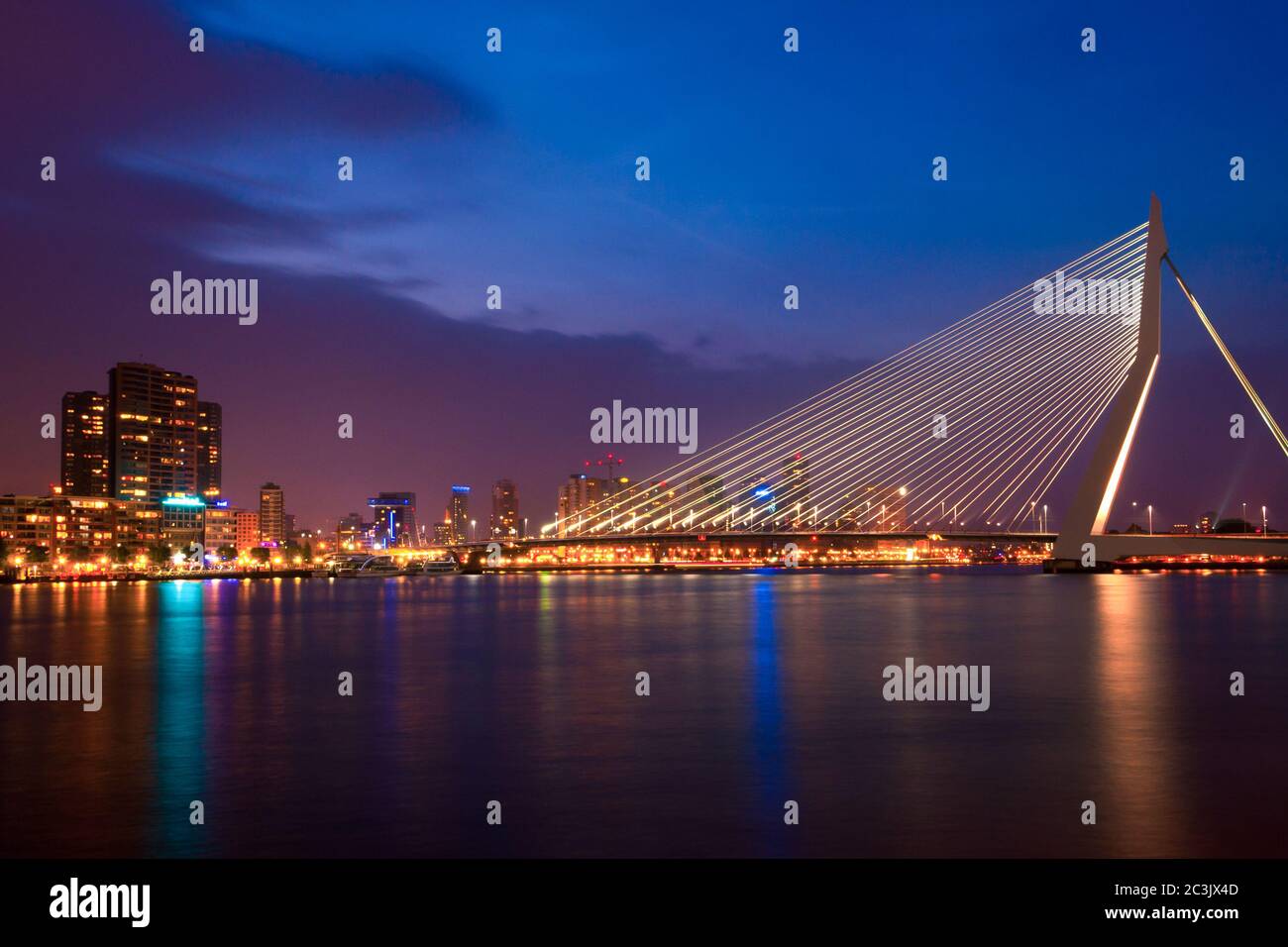 Night View of Erasmus Bridge in Rotterdam City Stock Photo - Alamy