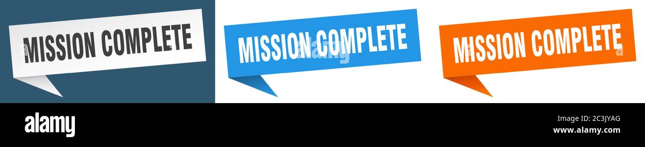 mission complete banner. mission complete speech bubble label set ...