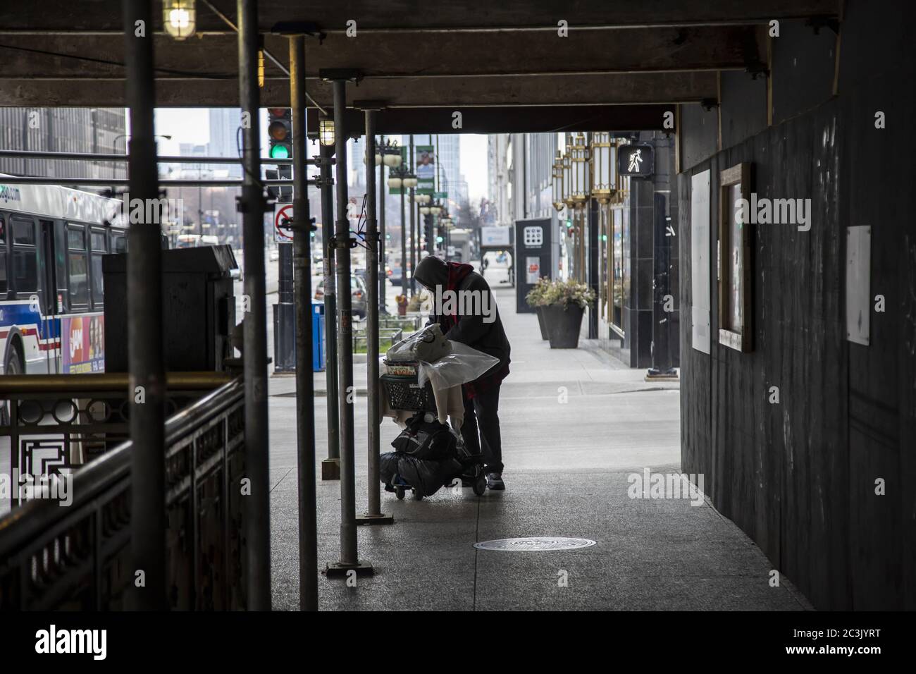 CHICAGO, UNITED STATES - Mar 24, 2020: Streets of downtown Michigan ave ...
