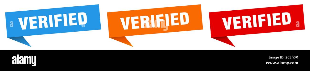verified banner. verified speech bubble label set. verified sign Stock ...