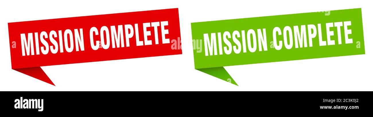 mission complete banner. mission complete speech bubble label set ...