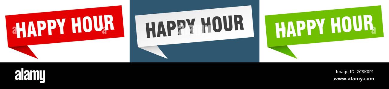 happy hour banner. happy hour speech bubble label set. happy hour sign ...