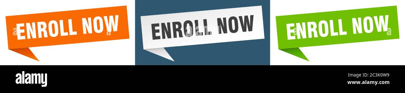 enroll now banner. enroll now speech bubble label set. enroll now sign ...