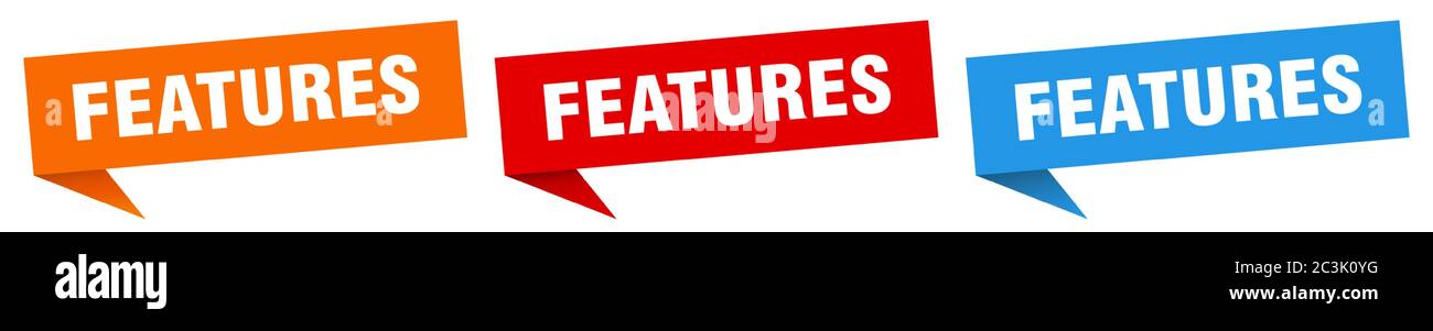 features banner. features speech bubble label set. features sign Stock ...