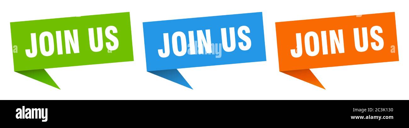 join us banner. join us speech bubble label set. join us sign Stock ...