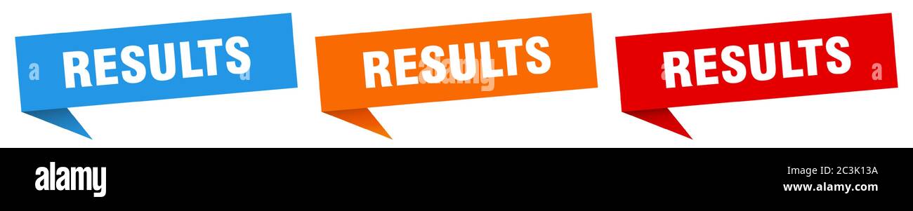 results banner. results speech bubble label set. results sign Stock ...