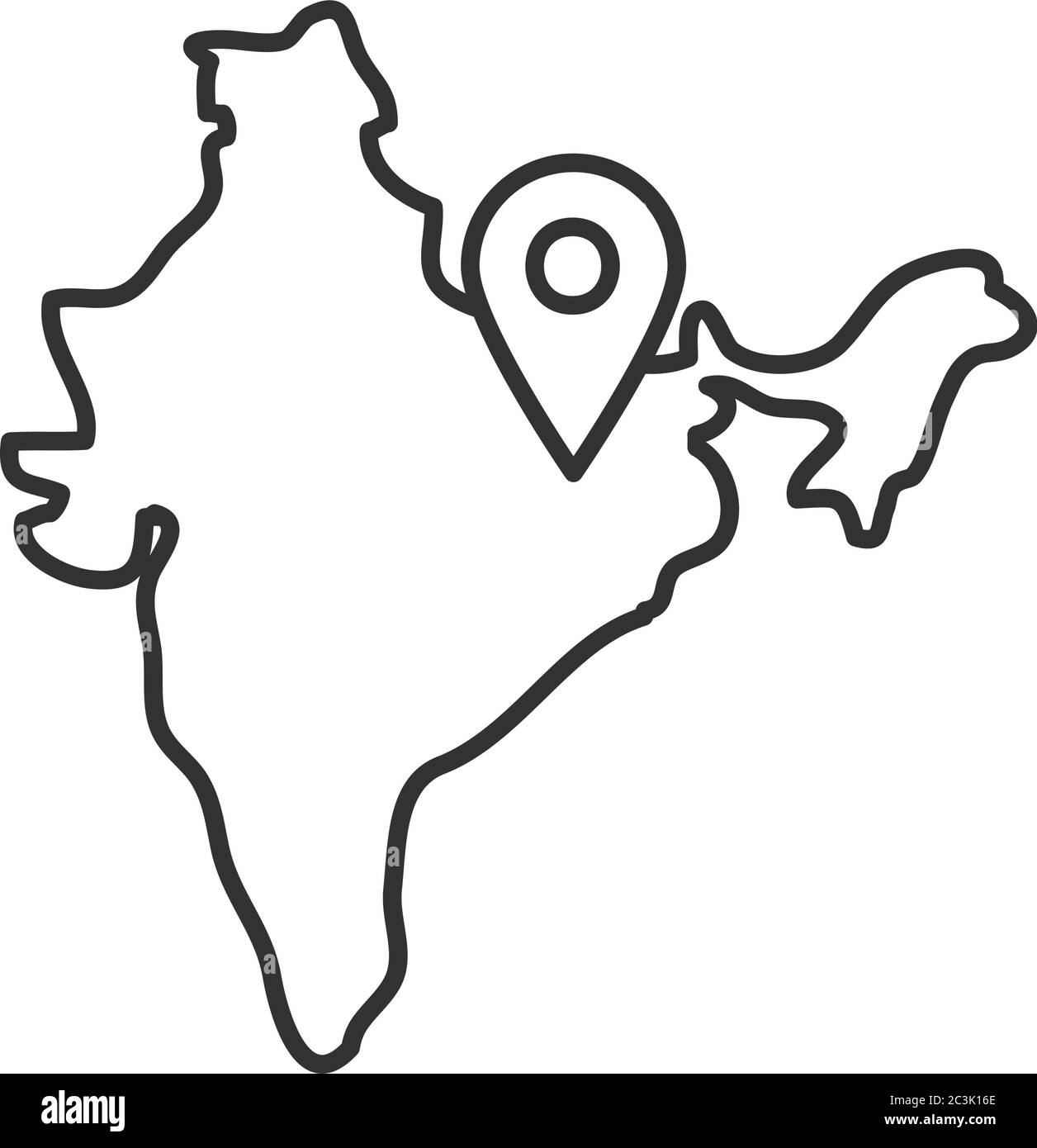 Indian map with gps mark line style icon design, India culture travel ...
