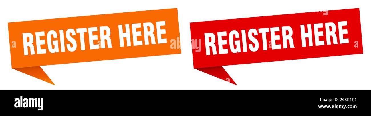 register here banner. register here speech bubble label set. register ...