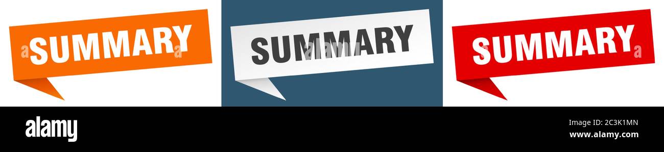 summary banner. summary speech bubble label set. summary sign Stock ...