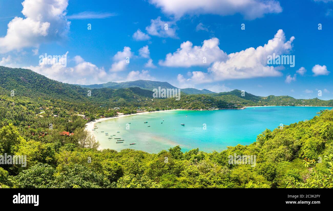 Panorama of Ao Thong Nai Pan Noi beach on Koh Phangan island, Thailand ...
