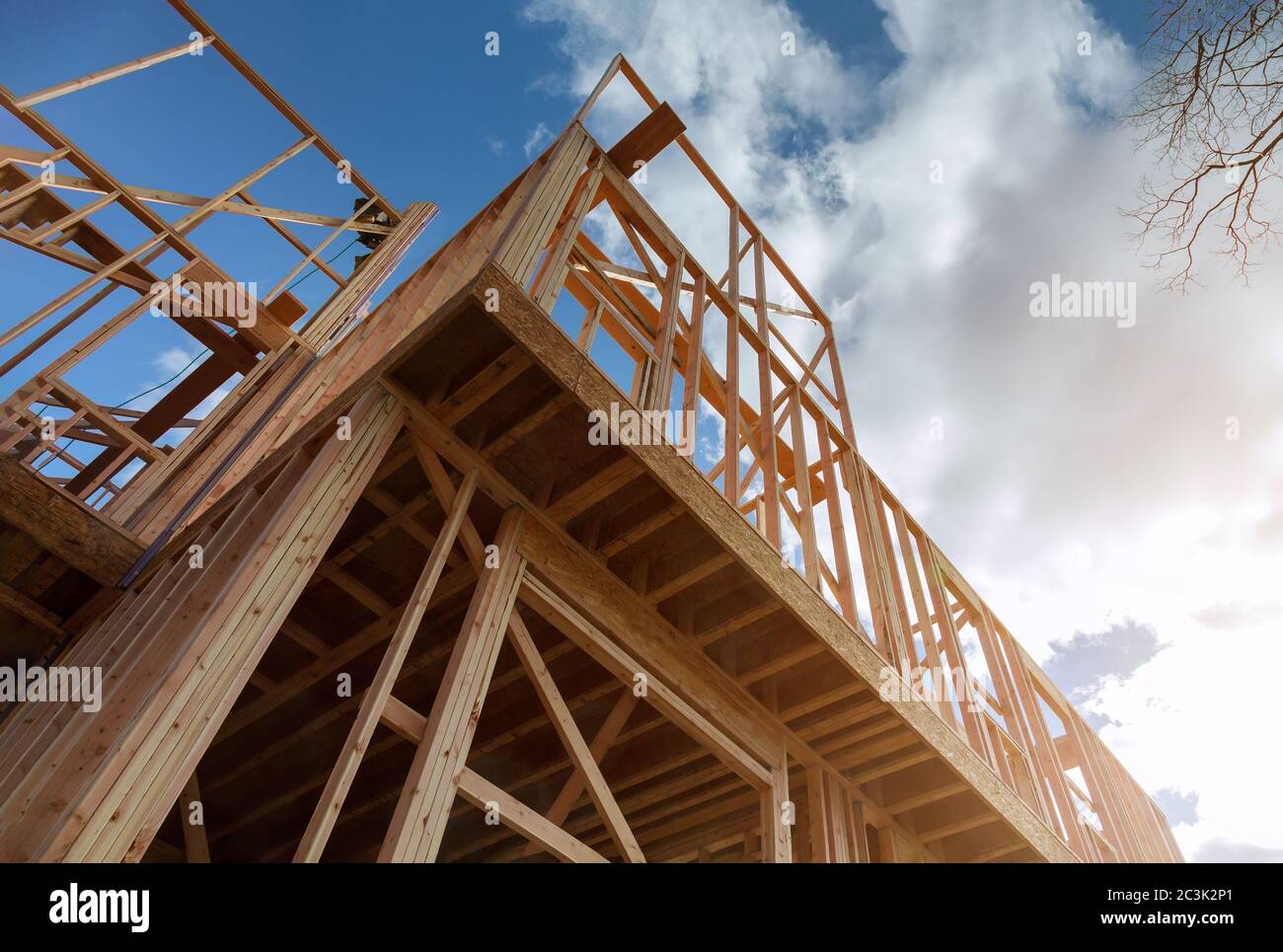 Residential construction home framing on new house wooden under ...