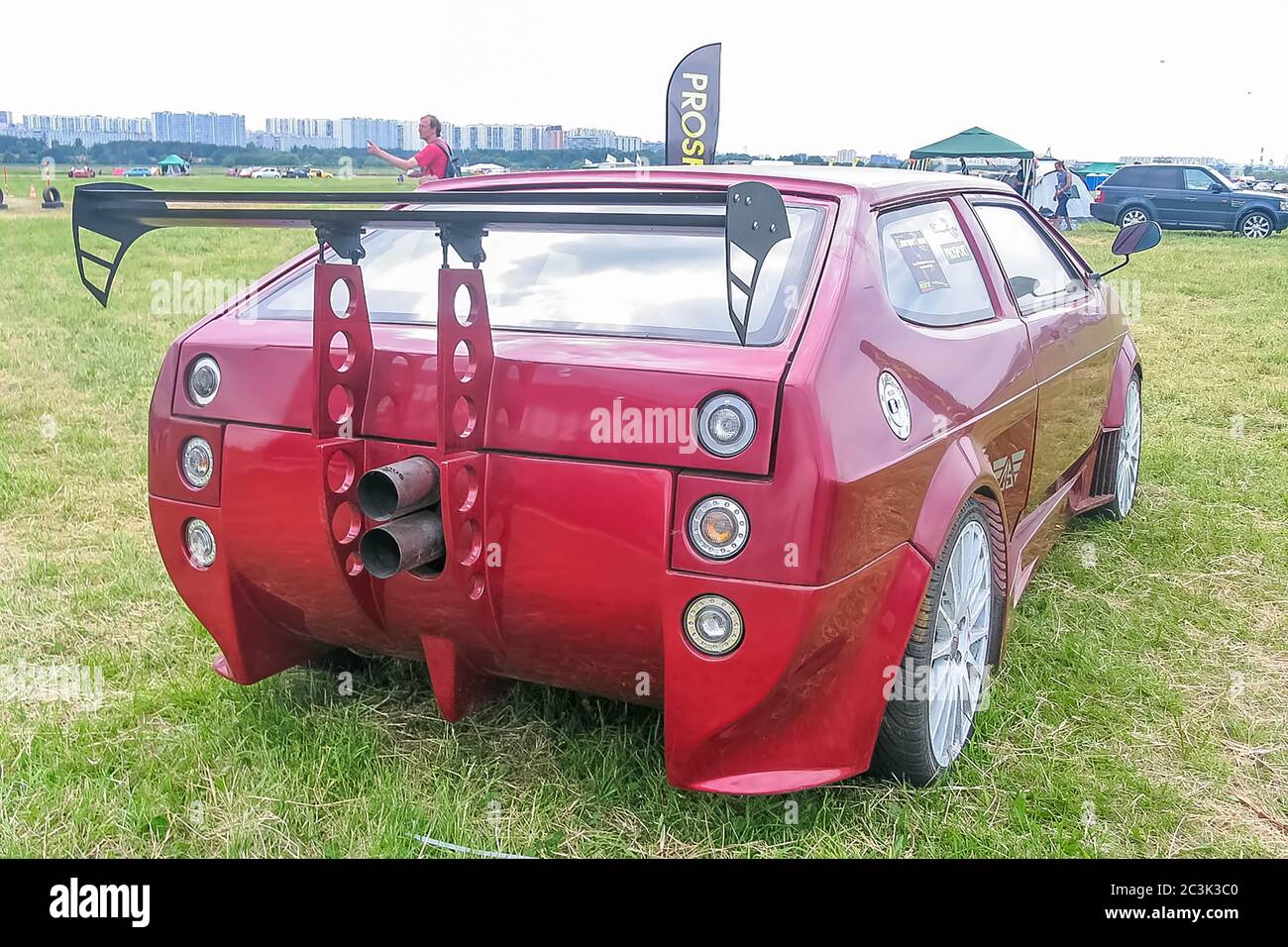 Moscow, Russia - May 25, 2019: Lada hatchback red color in exclusive ...