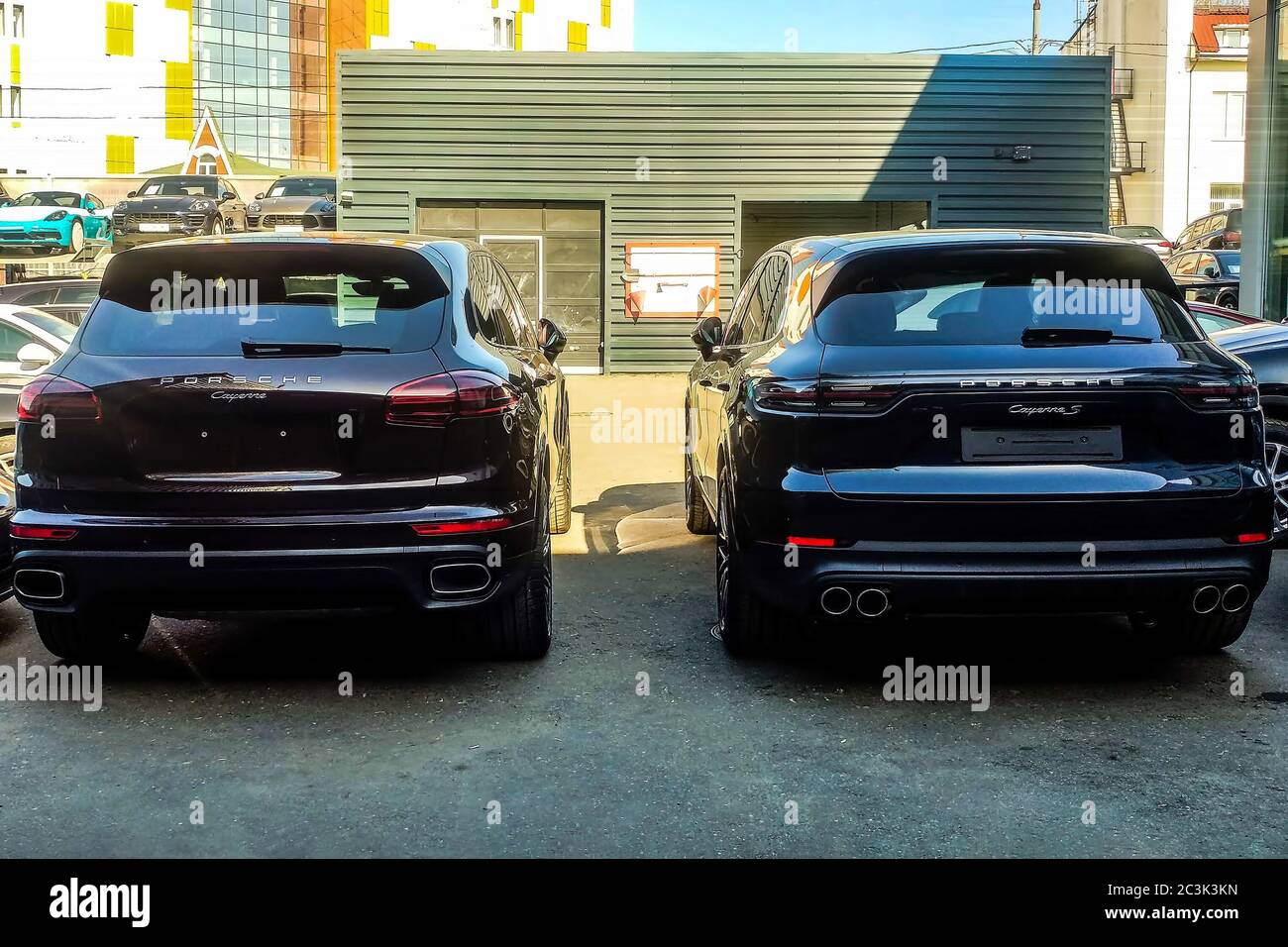 Moscow, Russia - May 18, 2019: New and old generation of Porsche ...