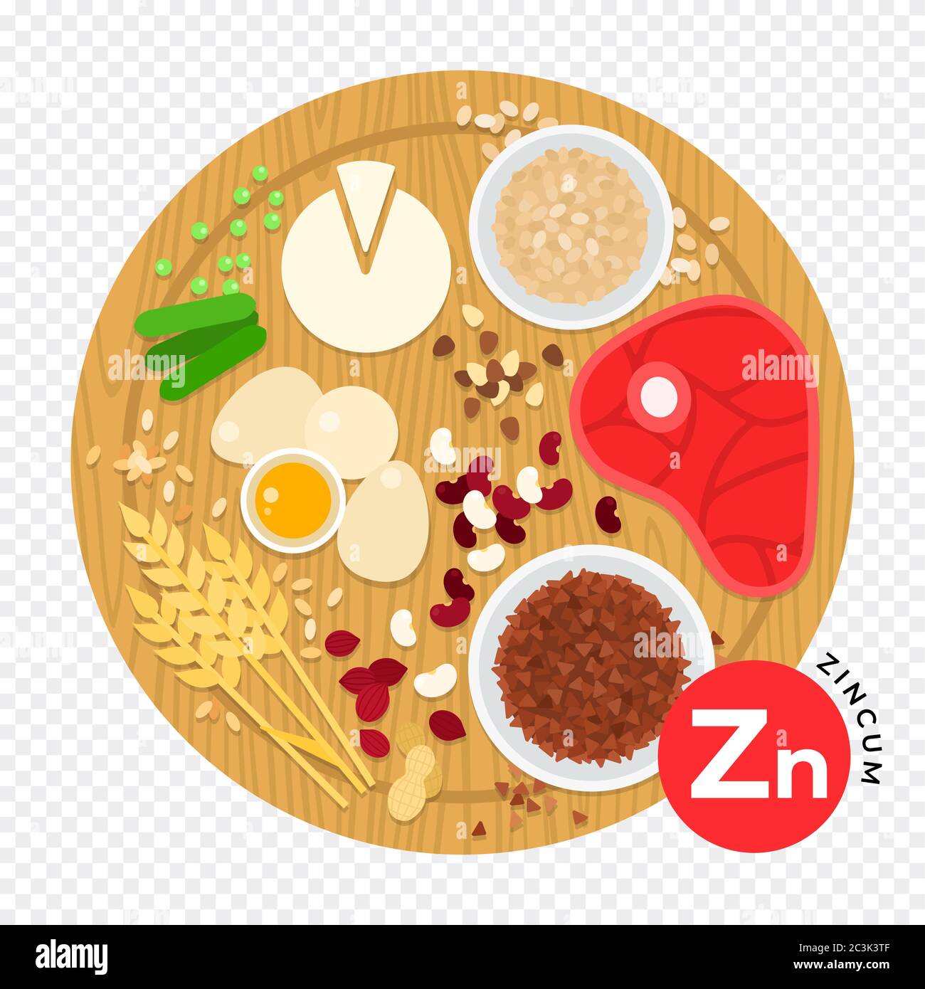 Vitamin Zn vector illustration in flat style. Products containing ...