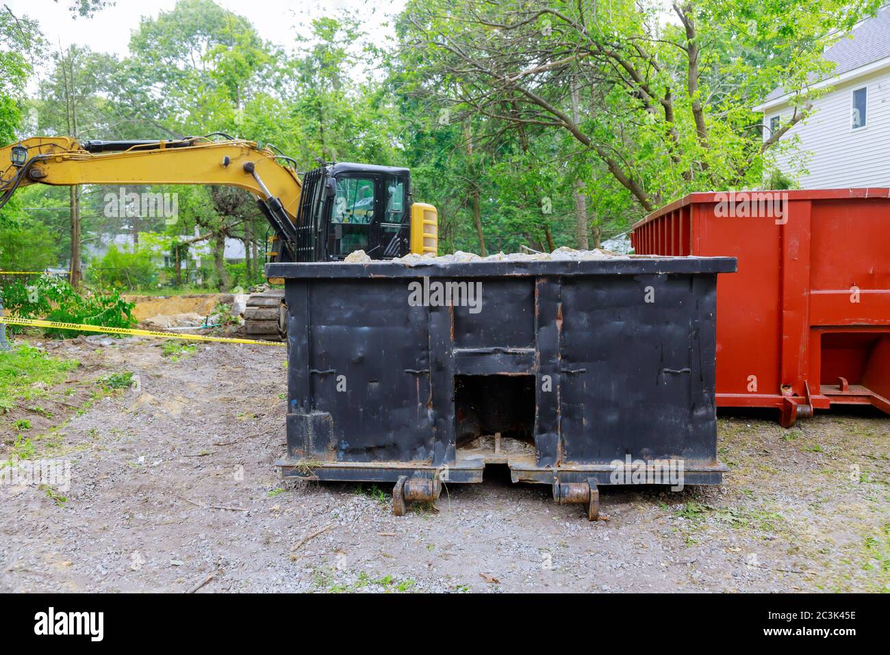 Industrial dumpster filled loaded rubbish removal container renovation ...
