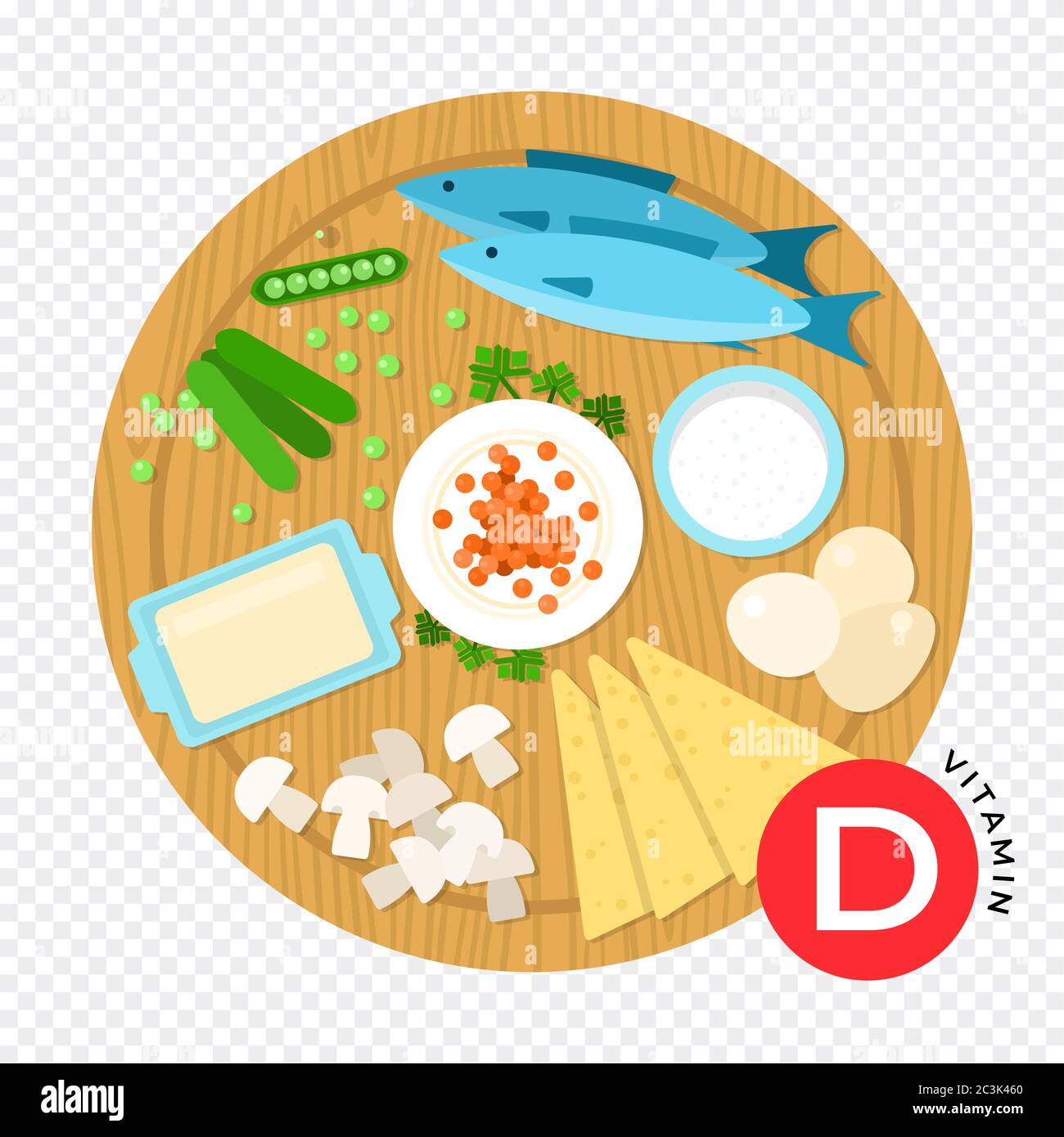 Vitamin D vector illustration in flat design. Foods containing useful ...
