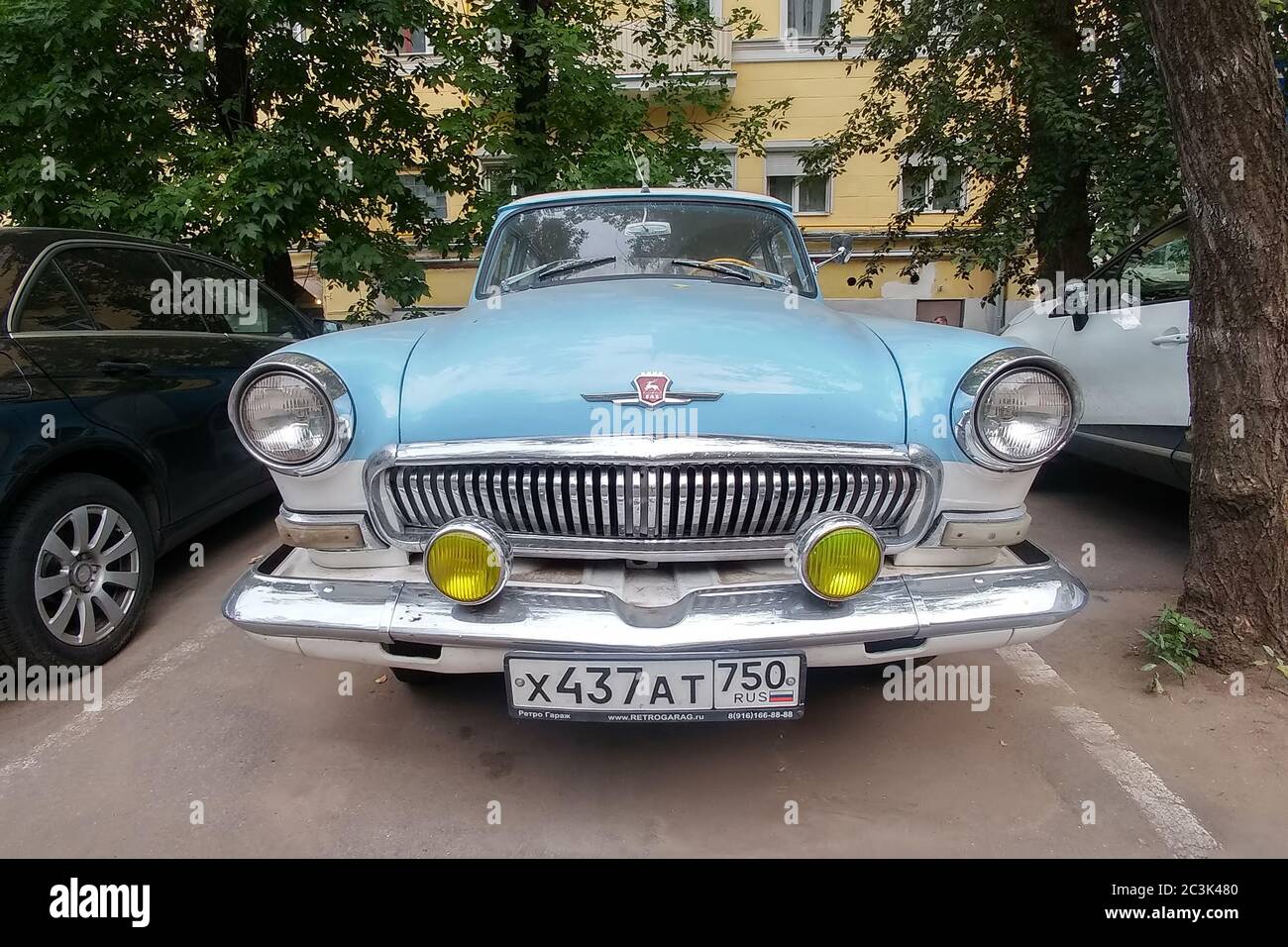 Moscow, Russia - May 05, 2019: The rare, restored Soviet car Gas 21 ...