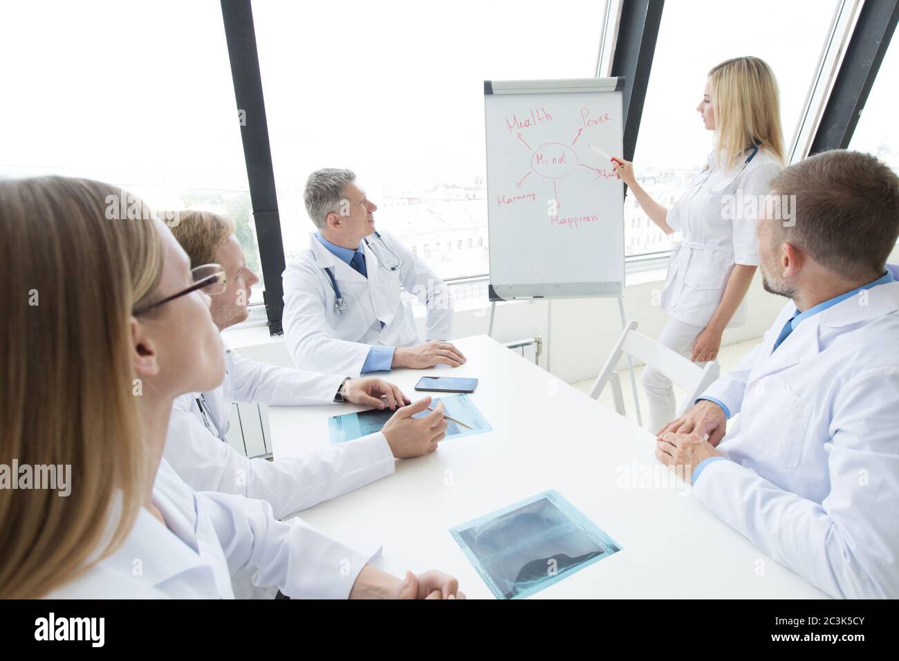 Team of medical doctors discuss mental health concept at presentation ...