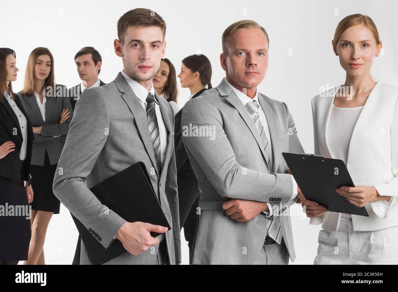 Business people team with contract documents in folders on white ...