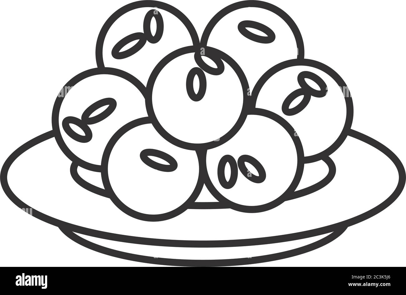 Indian laddu balls on plate line style icon design, India culture ...