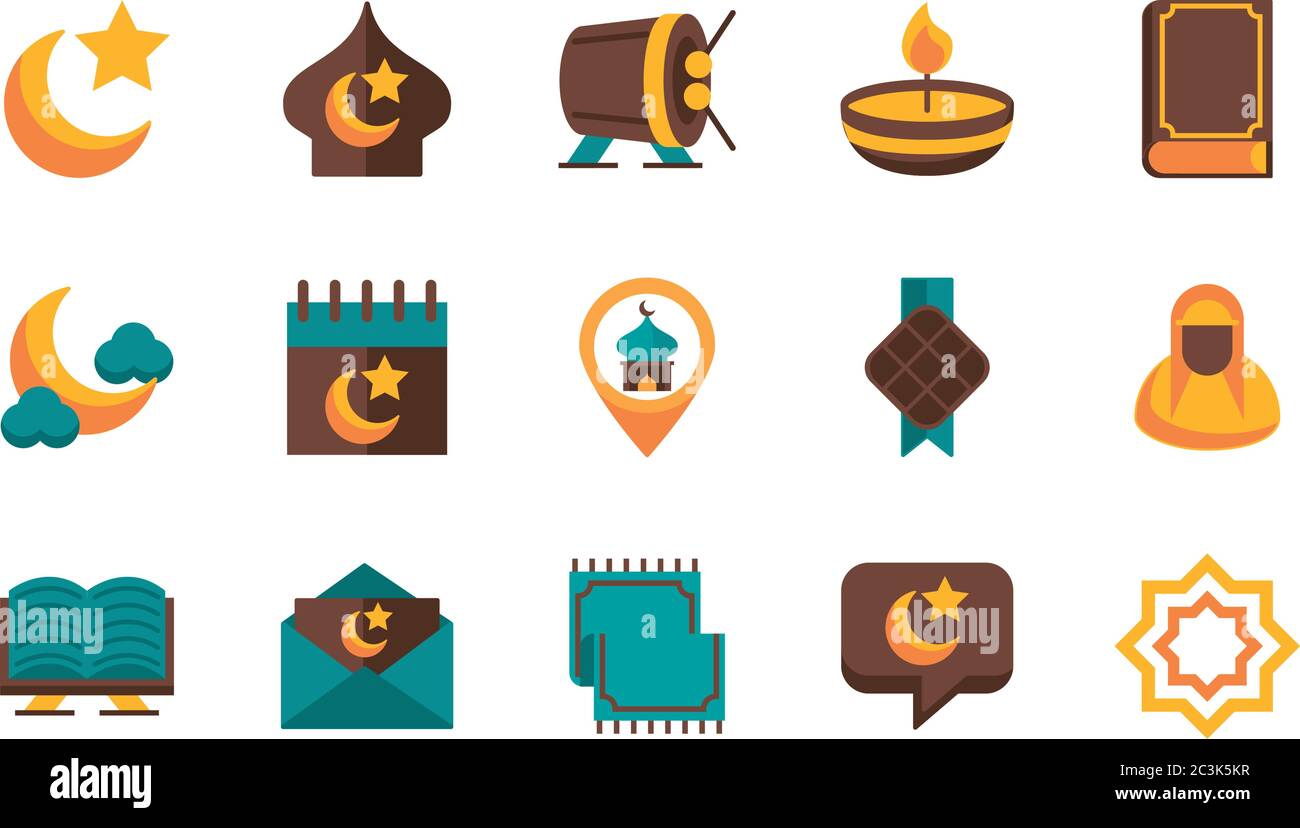islam religion set flat style icons vector illustration design Stock ...