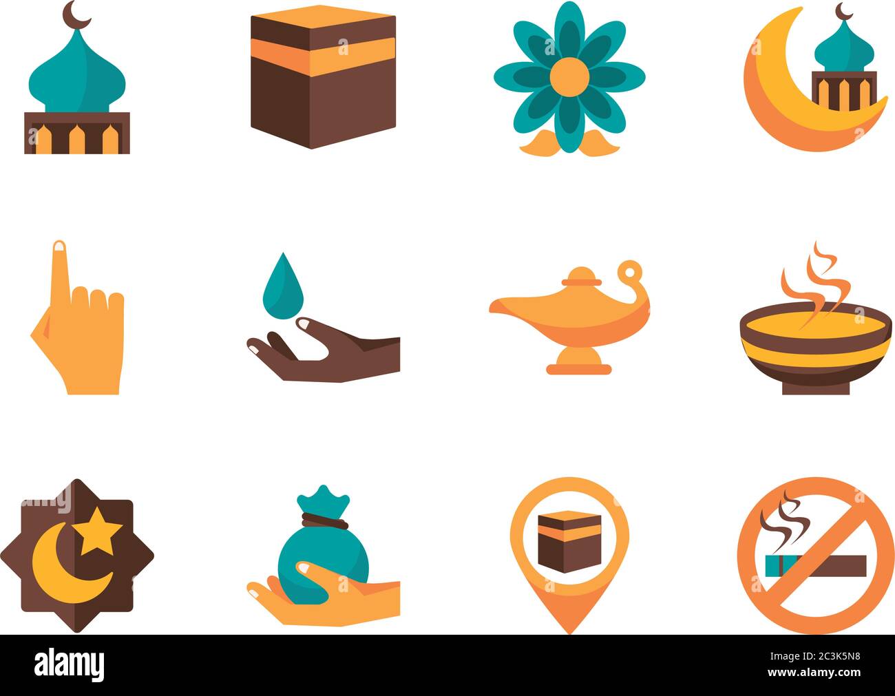 islam religion set flat style icons vector illustration design Stock ...
