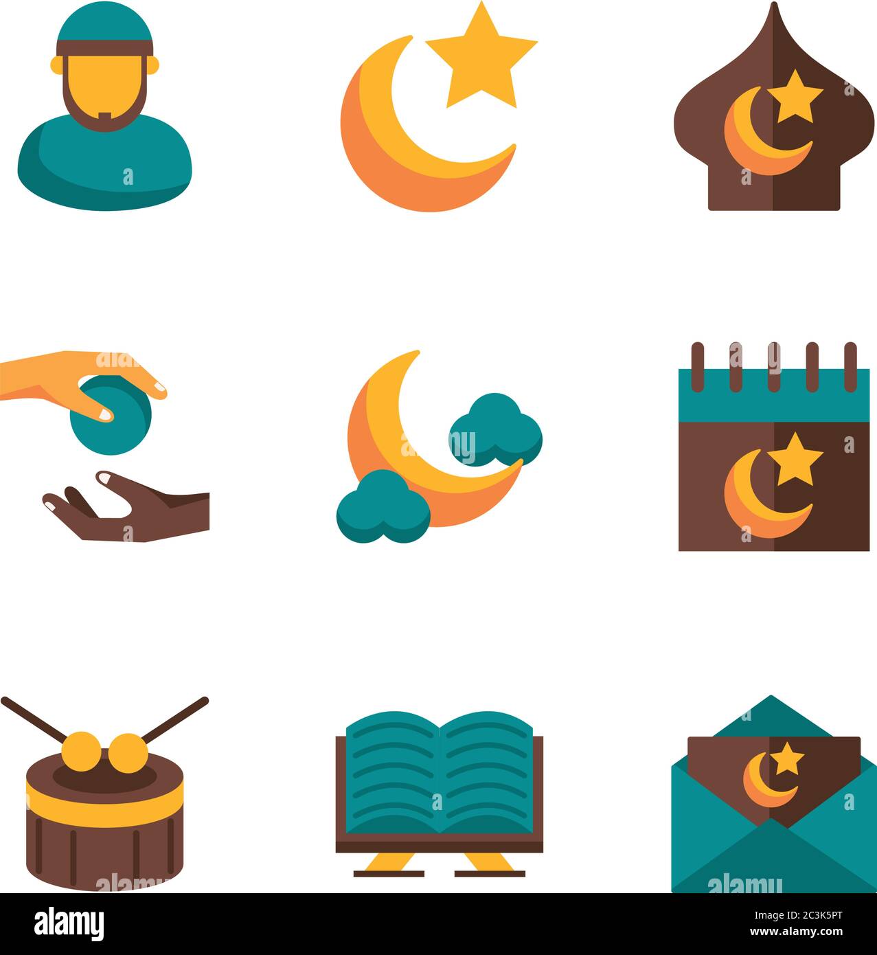islam religion set flat style icons vector illustration design Stock ...