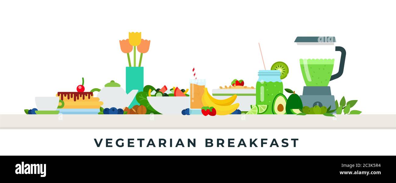 Vegetarian breakfast vector illustration in flat design Stock Vector ...