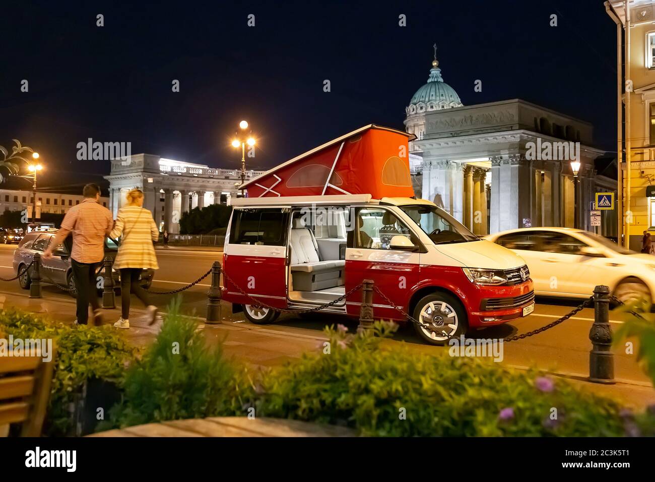 St. Petersburg, Russia - July 22, 2019: Red and white colored modern ...