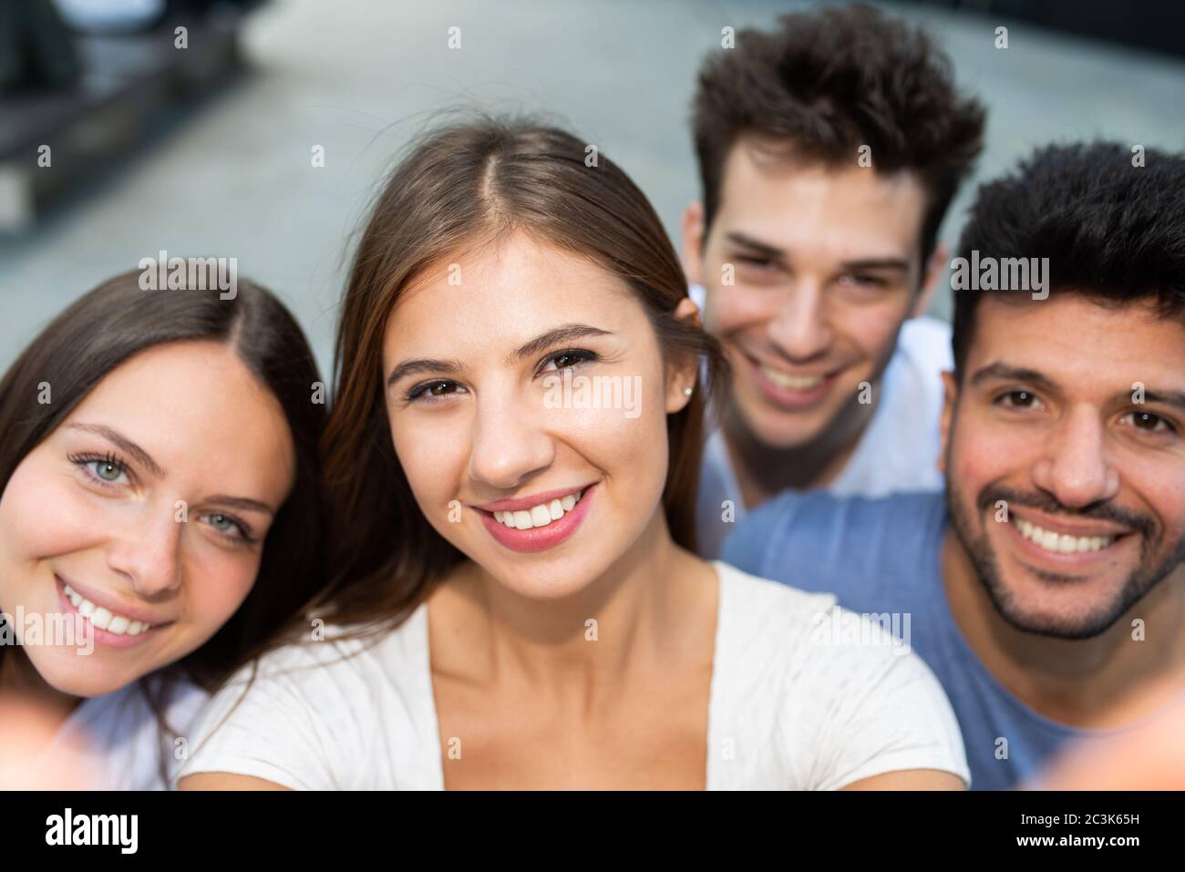 Group of friend taking a selfie picture together Stock Photo - Alamy