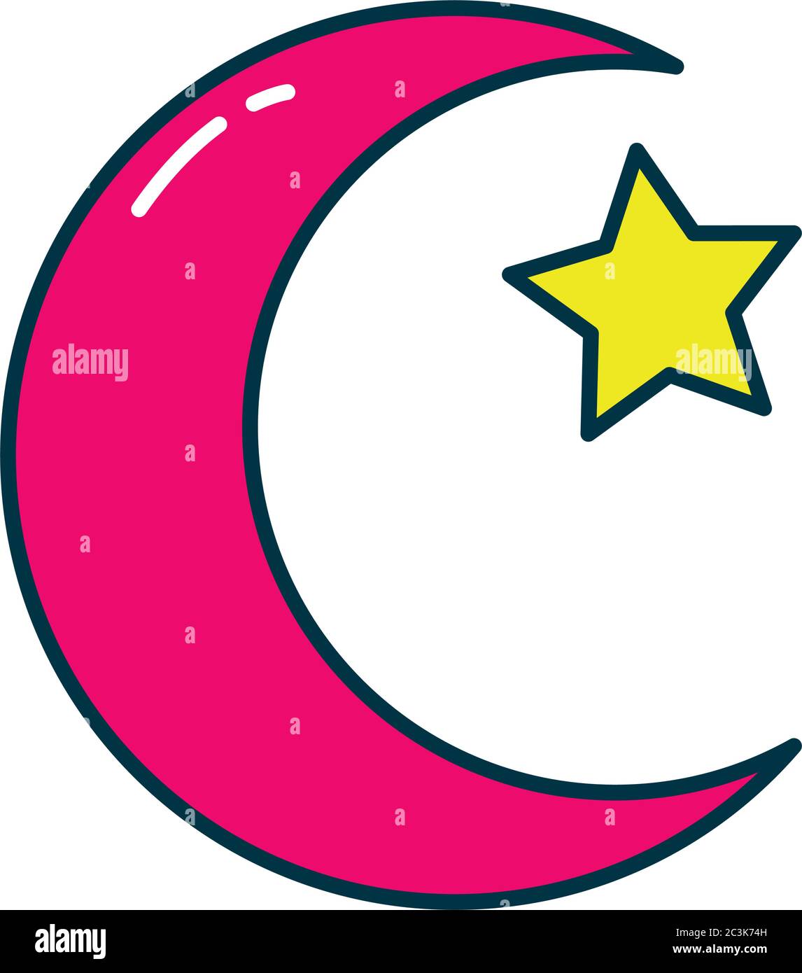 Indian moon with star line and fill style icon design, India culture ...