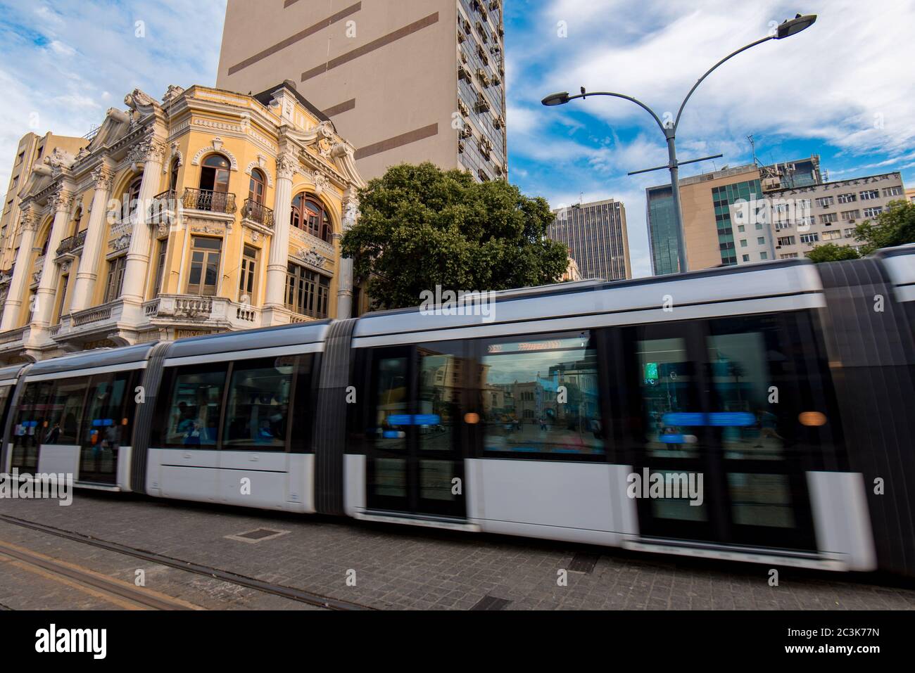 Modern Tram Passing in the Streets of Rio de Janeiro City Center Stock ...