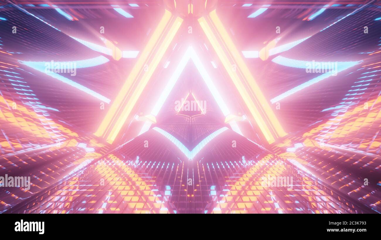 Cool triangular shaped illustration with colorful futuristic sci-fi techno lights-background ...