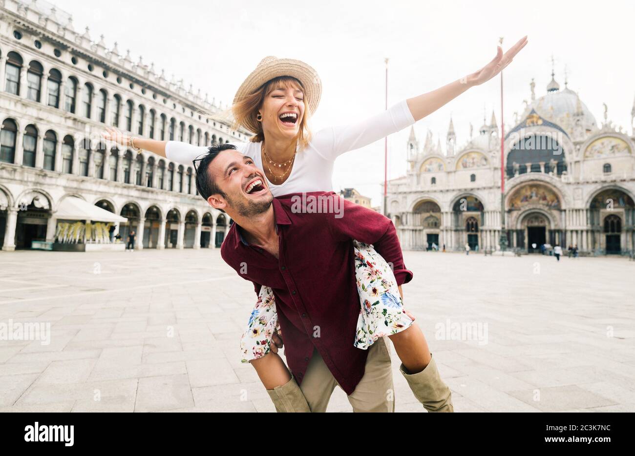 Beautiful couple in love having fun embracing and laughing doing ...