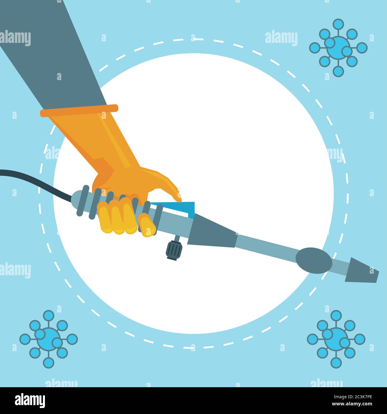 disinfect and clean activity with hand using sprayer machine vector ...