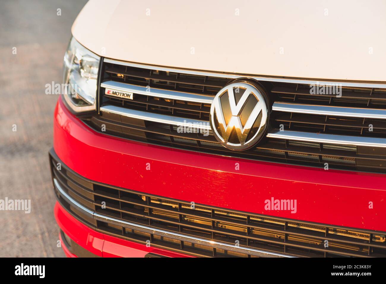 St. Petersburg, Russia - July 22, 2019: Red and white colored modern ...