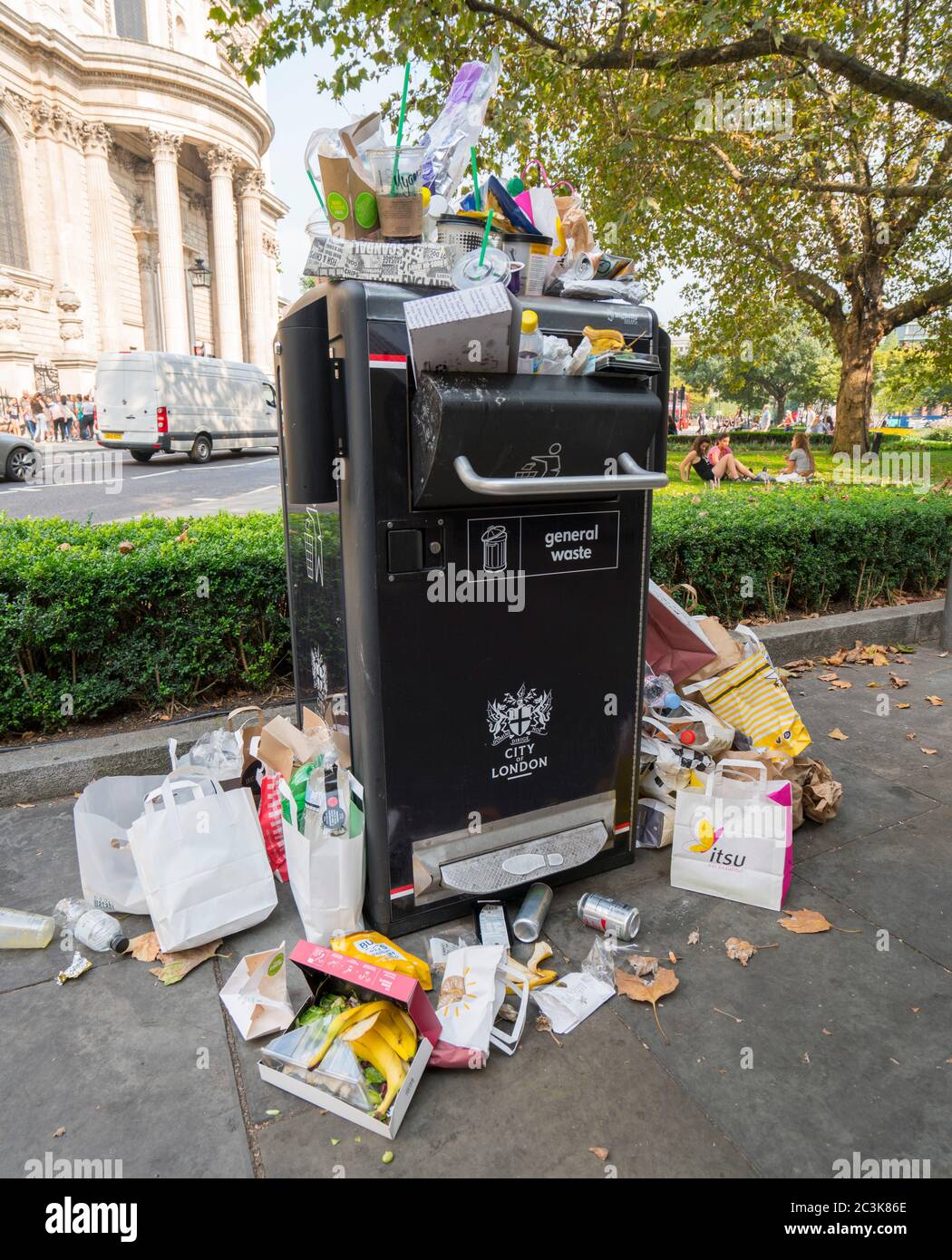 Overloaded rubbish bin in the City of London - LONDON, ENGLAND ...