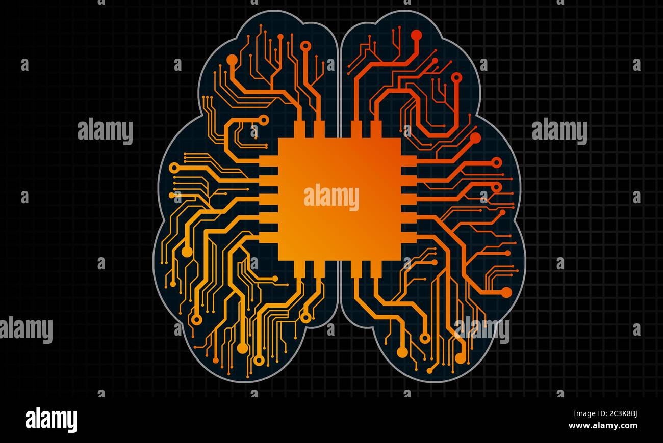 Artificial intelligence human brain processor circuit, 3d rendering ...