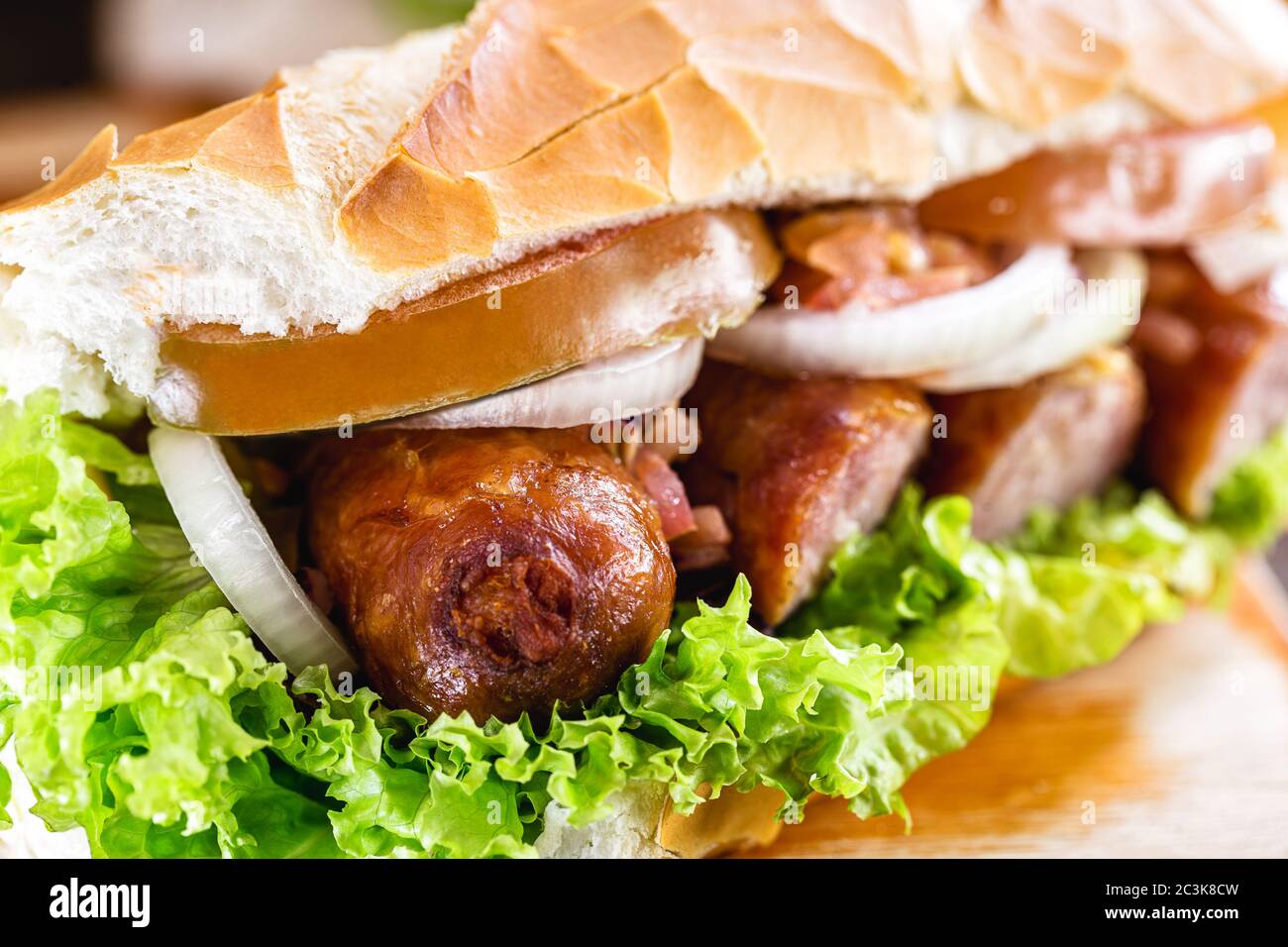 bread with pork. Traditional snack from Brazil Stock Photo - Alamy