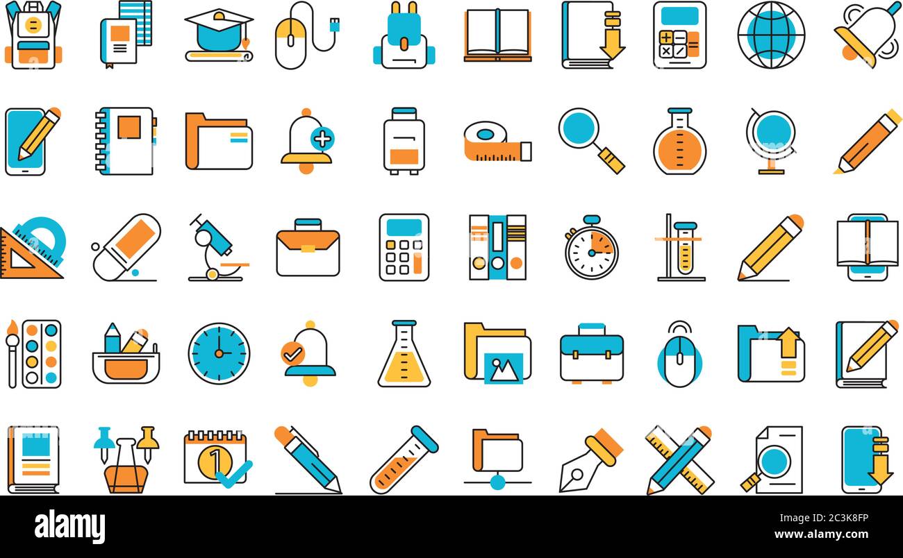 bundle of school supplies set icons vector illustration design Stock ...