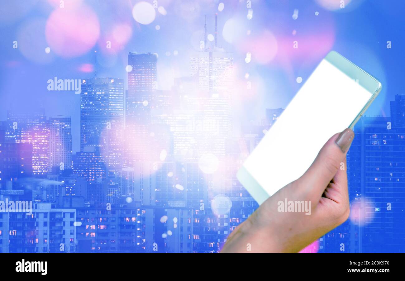 Modern Gadgets With White Display Screen Under Colorful Bokeh ...