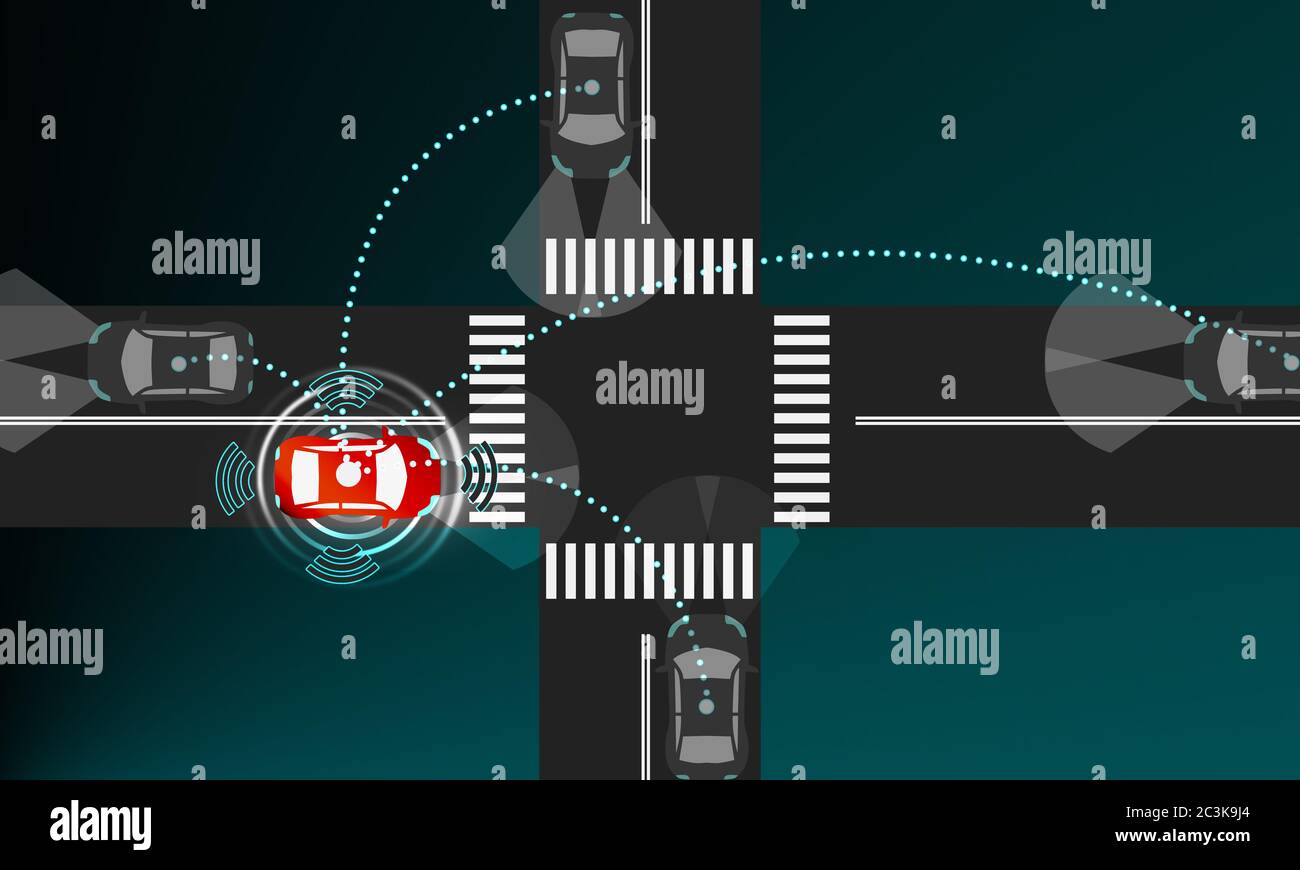 Communication that connects cars to car, 3d rendering Stock Photo - Alamy