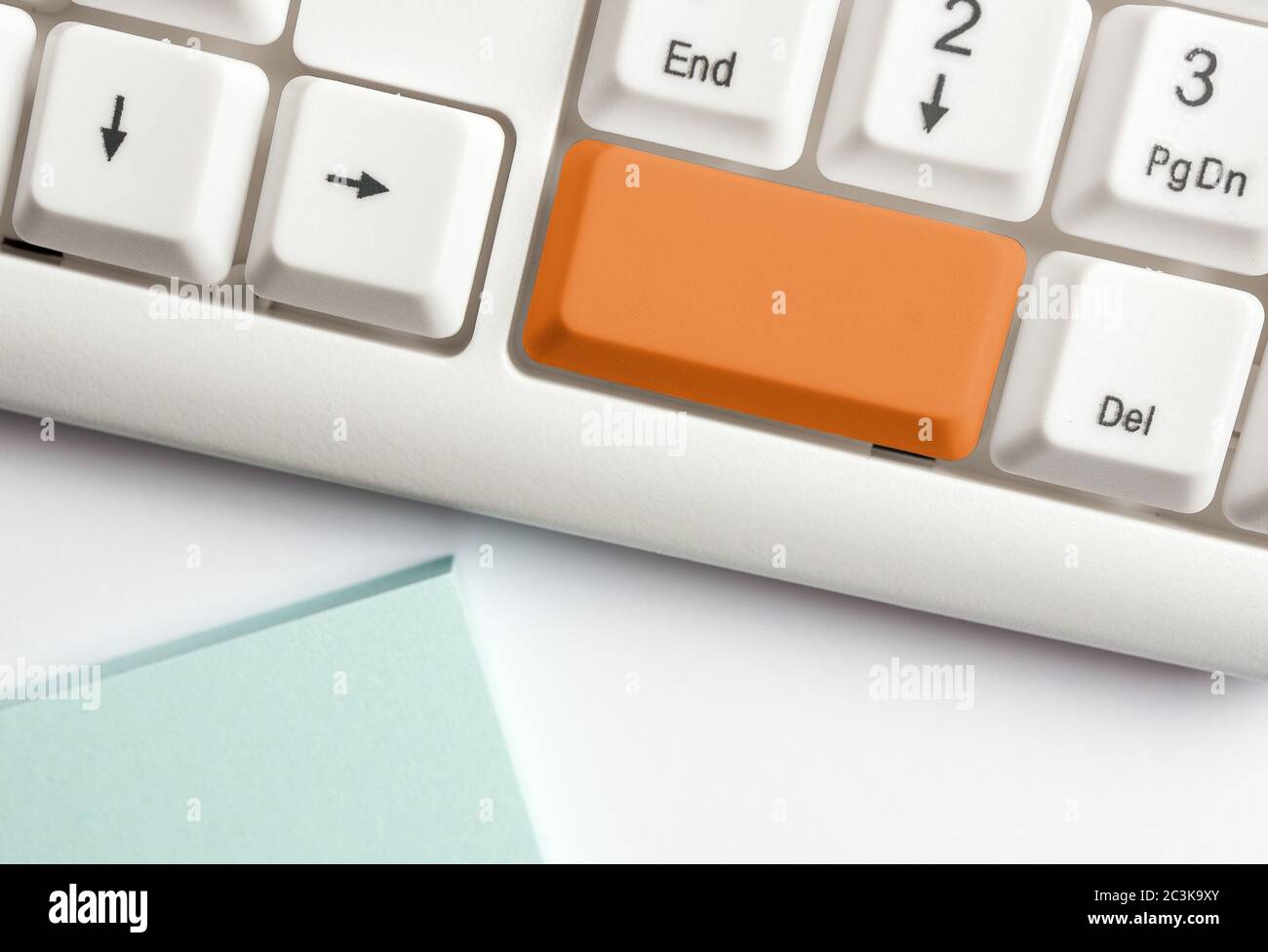 White Pc Keyboard With Empty Note Paper Above White Key Copy Space ...