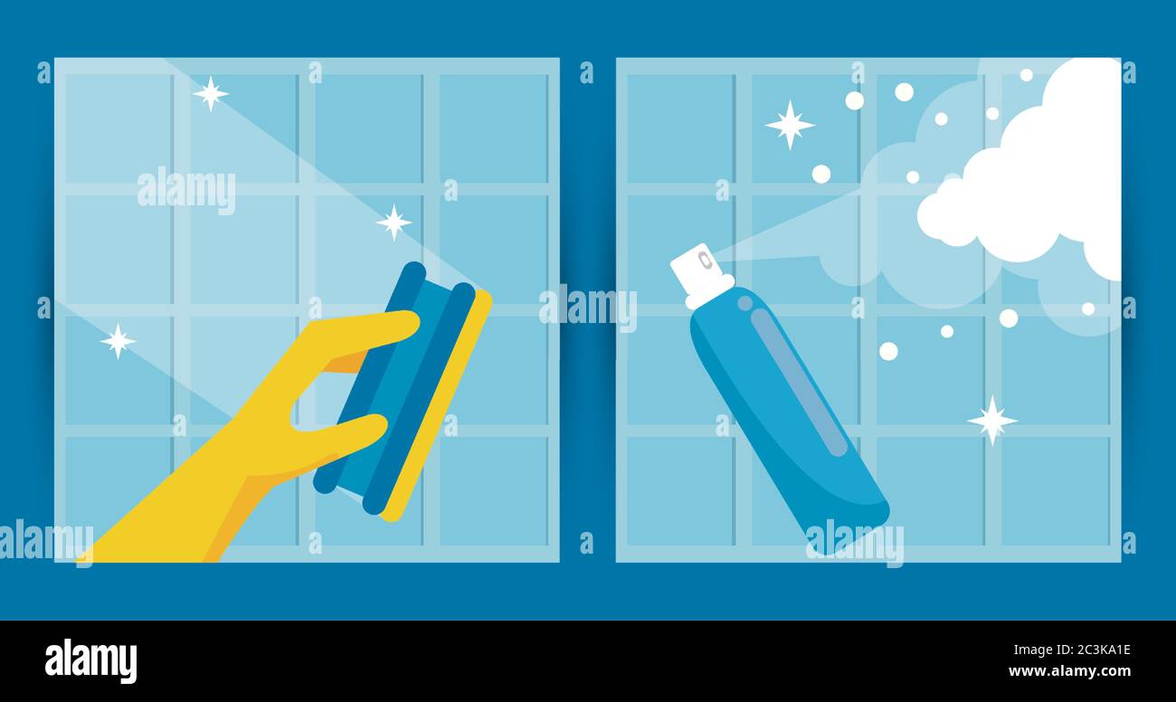 disinfect and clean activity with splash bottle and sponge vector ...