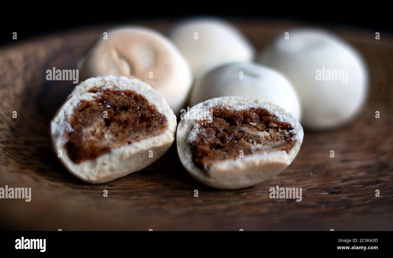 Mini Nopia or Mino. Indonesian cookies with brown sugar. Traditional ...