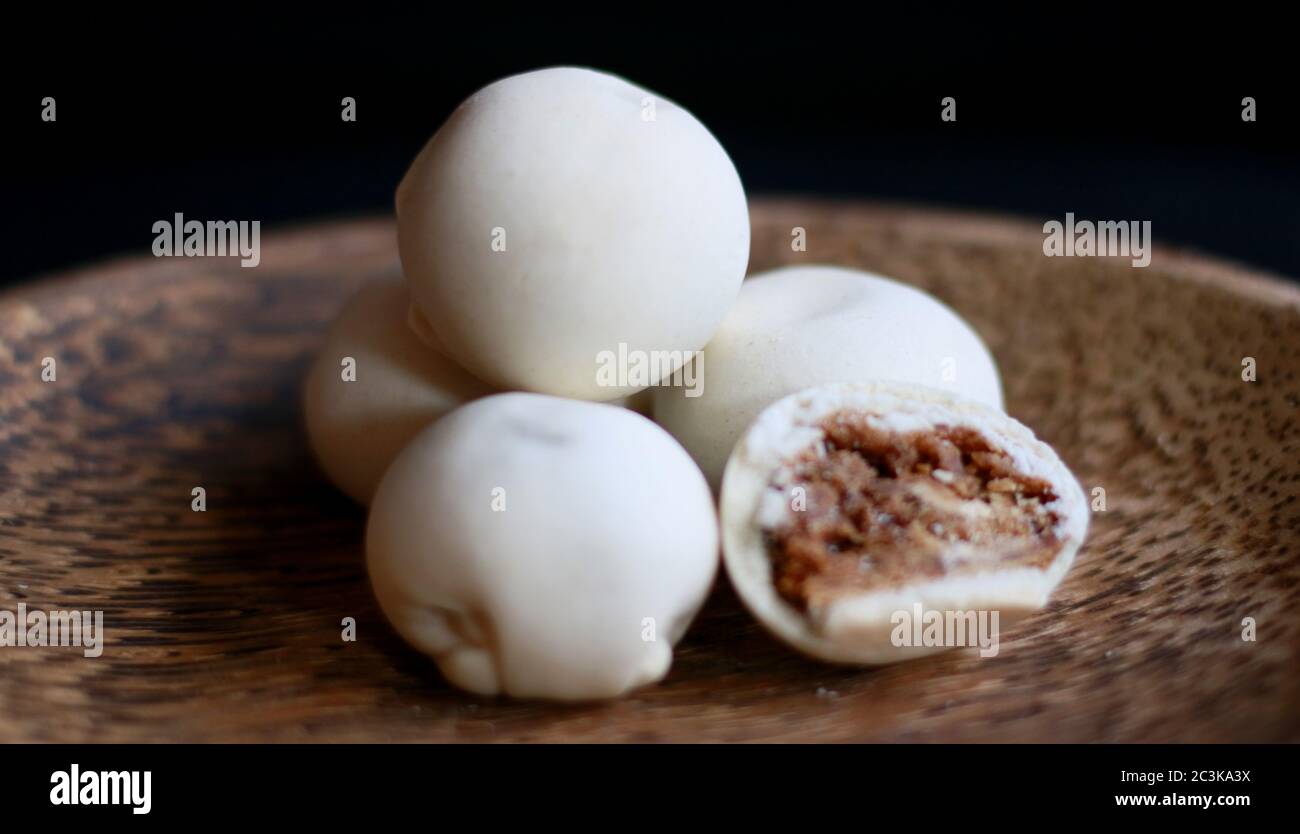 Mini Nopia or Mino. Indonesian cookies with brown sugar. Traditional ...