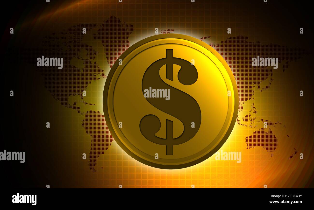 Golden coin with world map, 3d rendering Stock Photo - Alamy