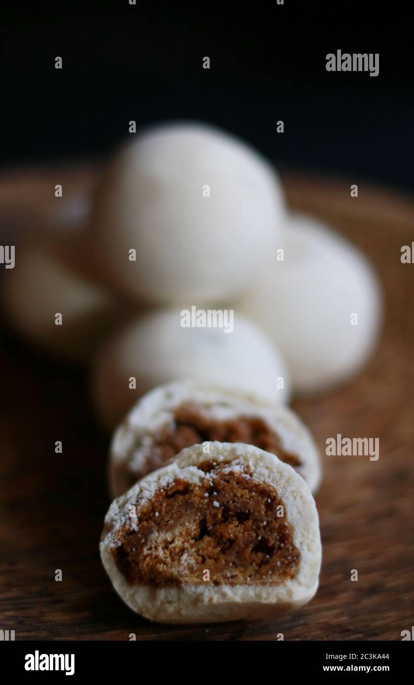 Mini Nopia or Mino. Indonesian cookies with brown sugar. Traditional ...