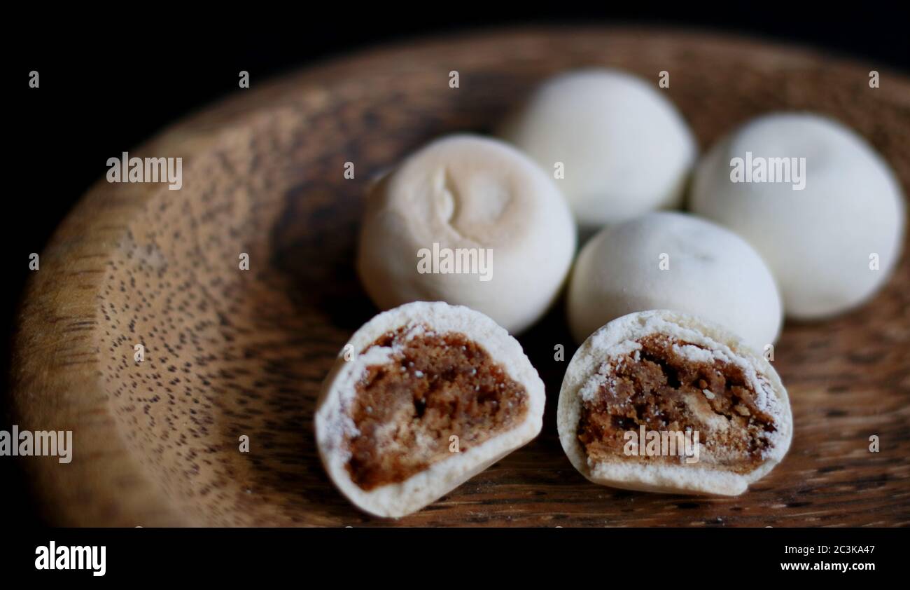 Mini Nopia or Mino. Indonesian cookies with brown sugar. Traditional ...